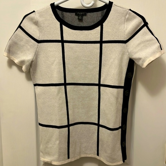 Ann Taylor Factory | Sweaters | Side Button Black And White Window Pane ...